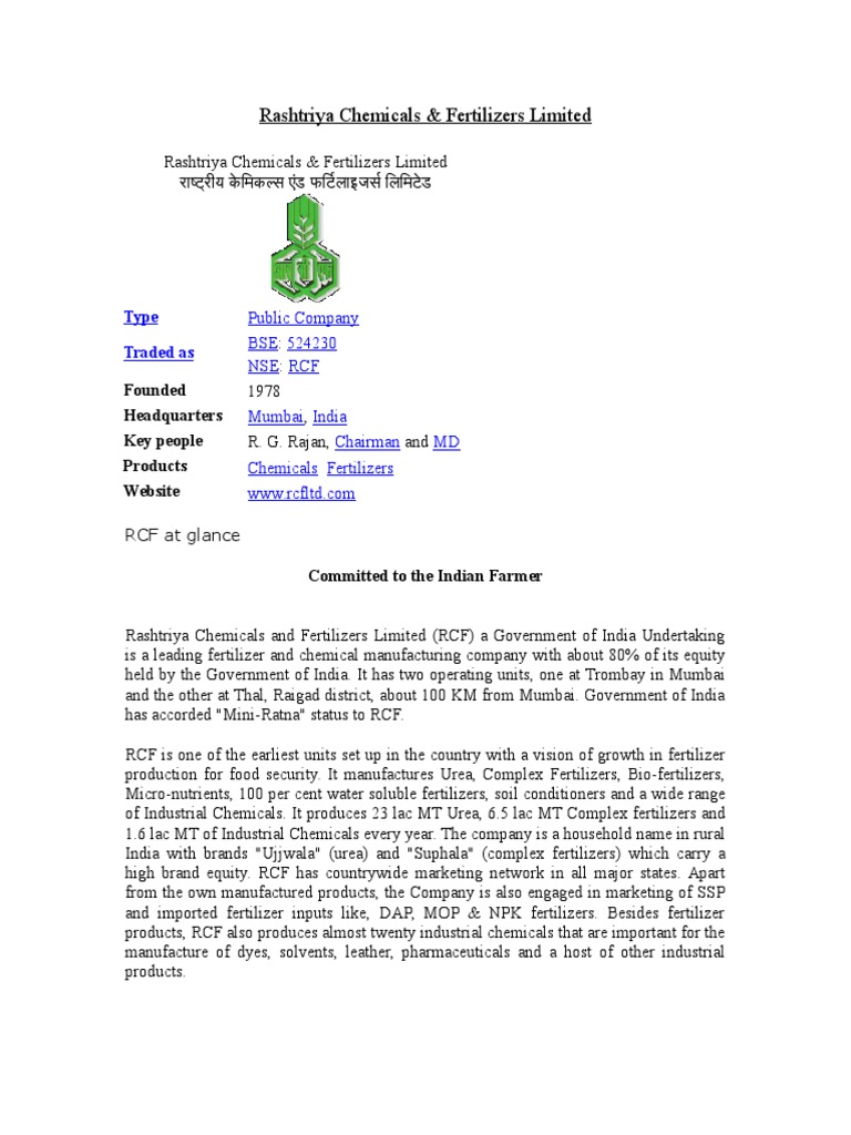 Rashtriya Chemicals & Fertilizers Limited: Type Traded As | PDF ...