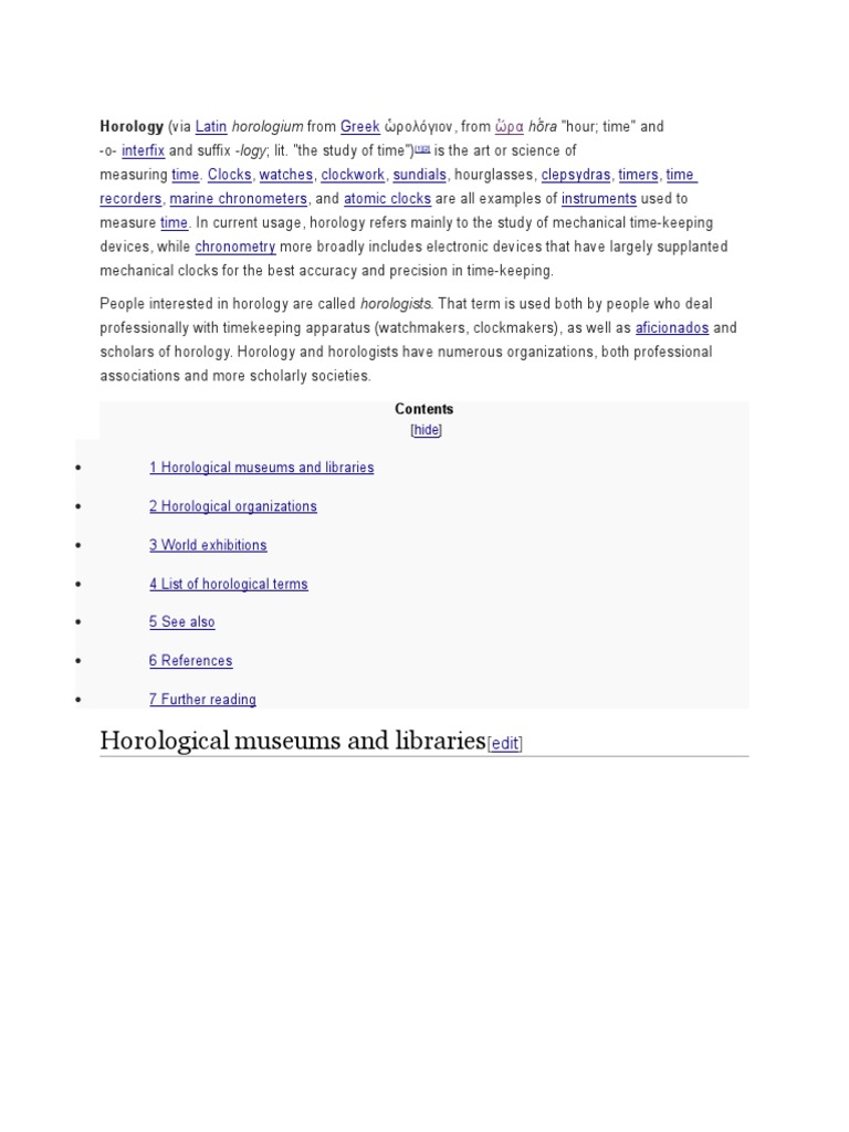 Horological Museums and Libraries: Horology (Via | PDF | Horology ...
