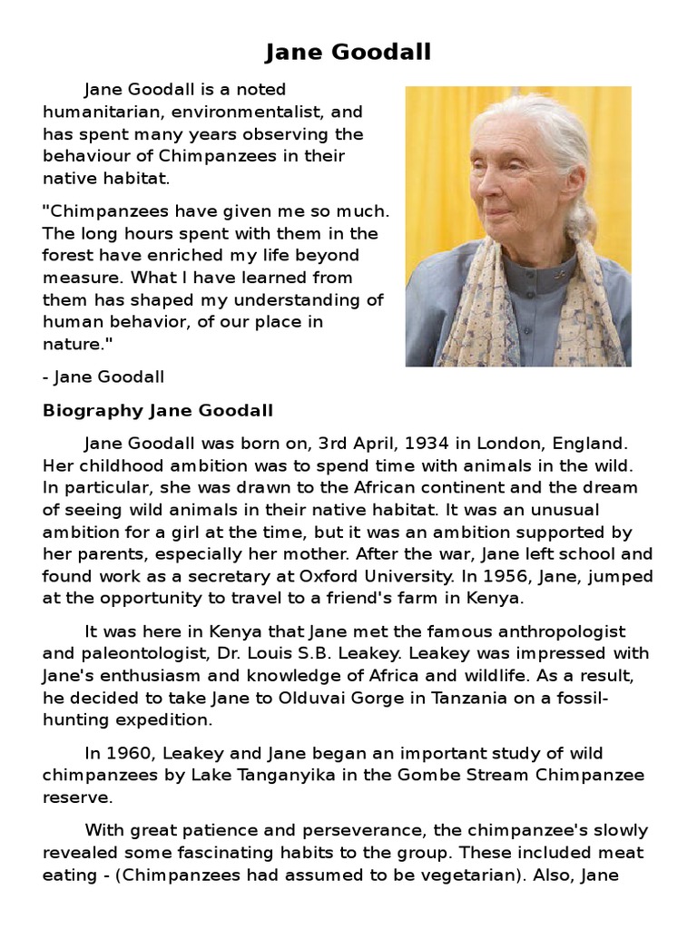 Biography Jane Goodall | PDF | Chimpanzee