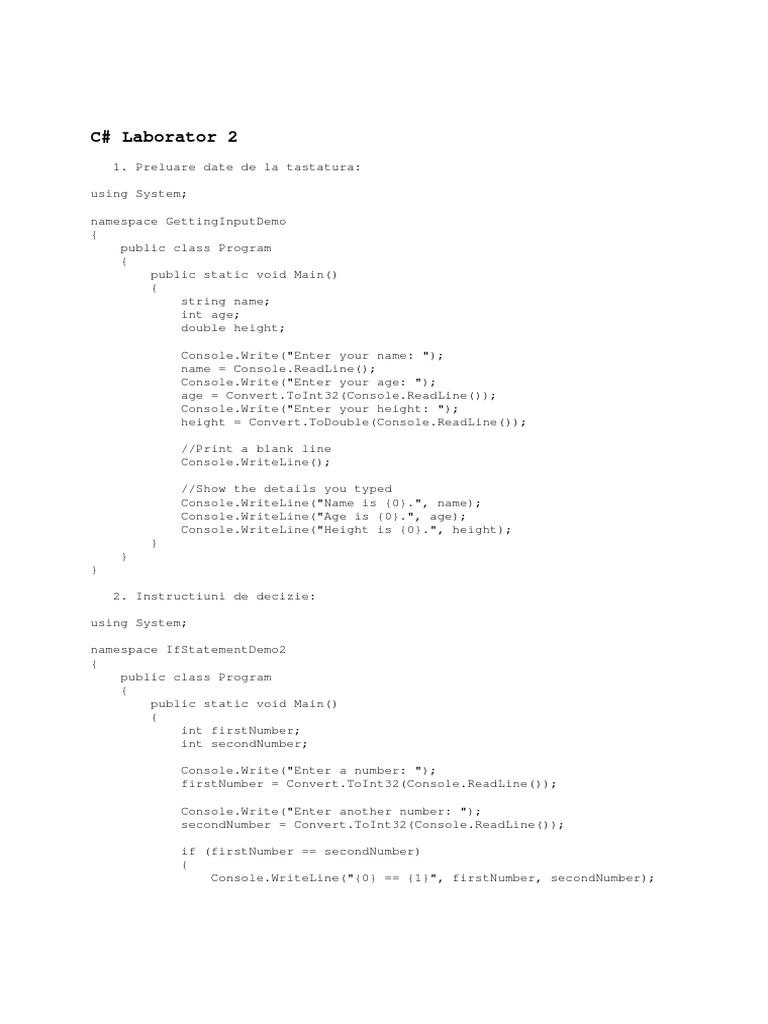 C Laboratory Exercises On User Input Conditional Statements Loops And Other Programming