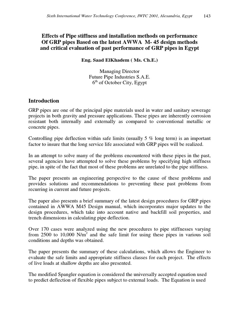 Effects of Pipe Stiffness and Installation Methods On Performance of ...