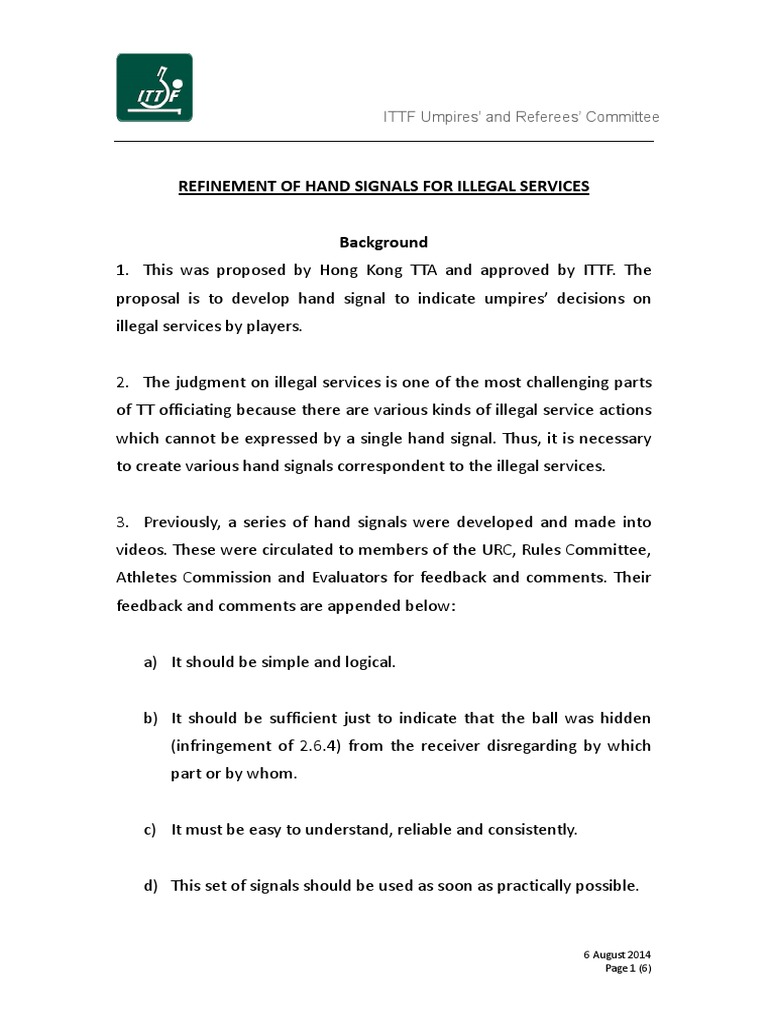 Hand Signal Illegal Service PDF | Download Free PDF | Referee | Sports