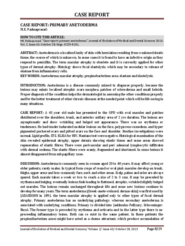 Case Report: Primary Anetoderma | PDF | Scar | Cutaneous Conditions