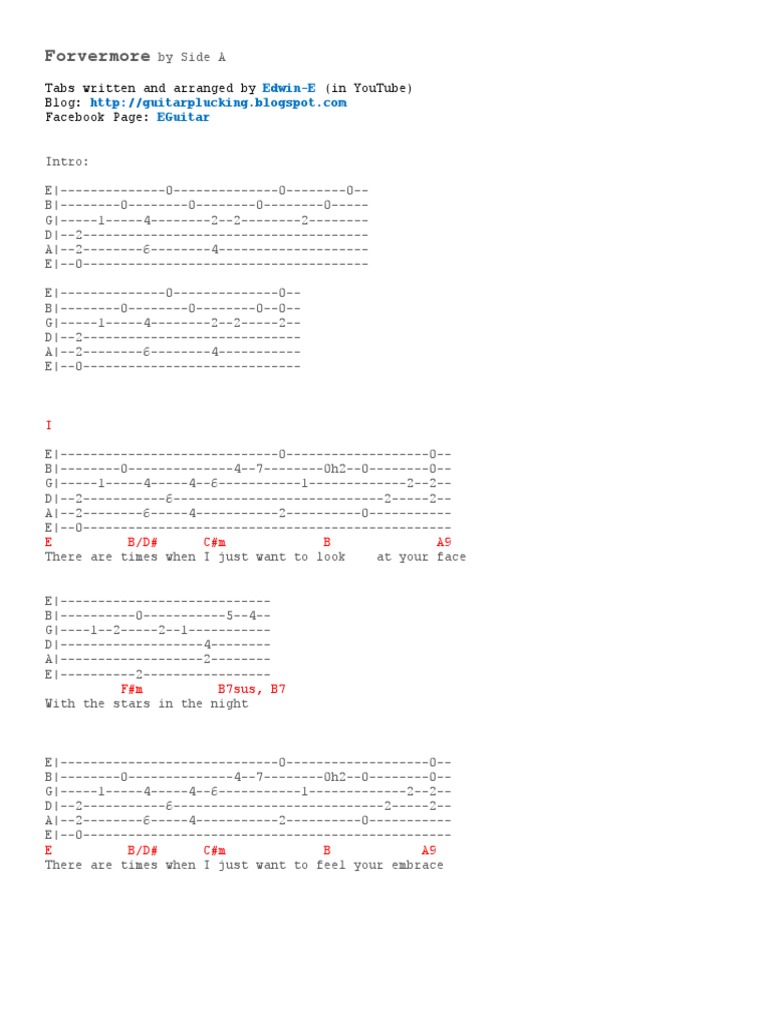 Forevermore Guitar Tabs by Side A | PDF