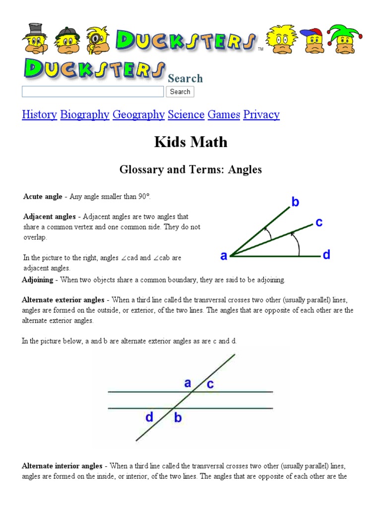 Kids Math - Angles Glossary and Terms | PDF | Angle | Line (Geometry)