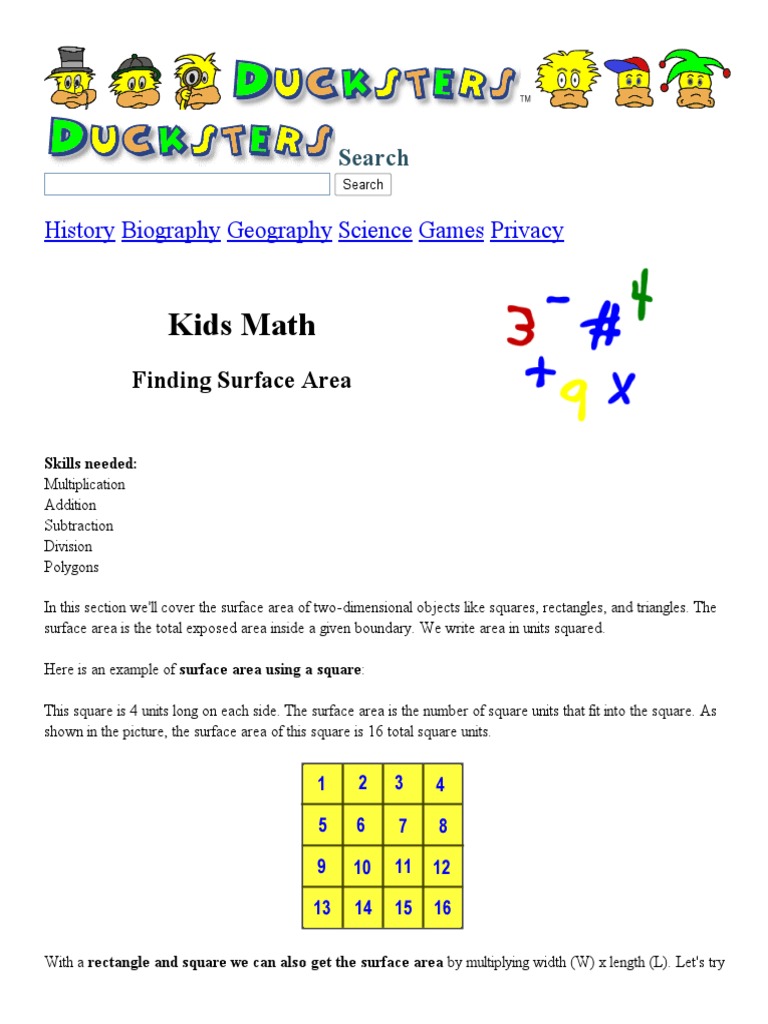 Kids Math How To Find Surface Area Pdf Area Rectangle