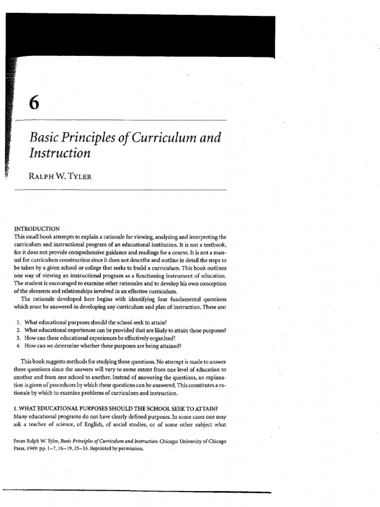 Basic Principles of Curriculum and Instruction - Ralph Tyler | PDF