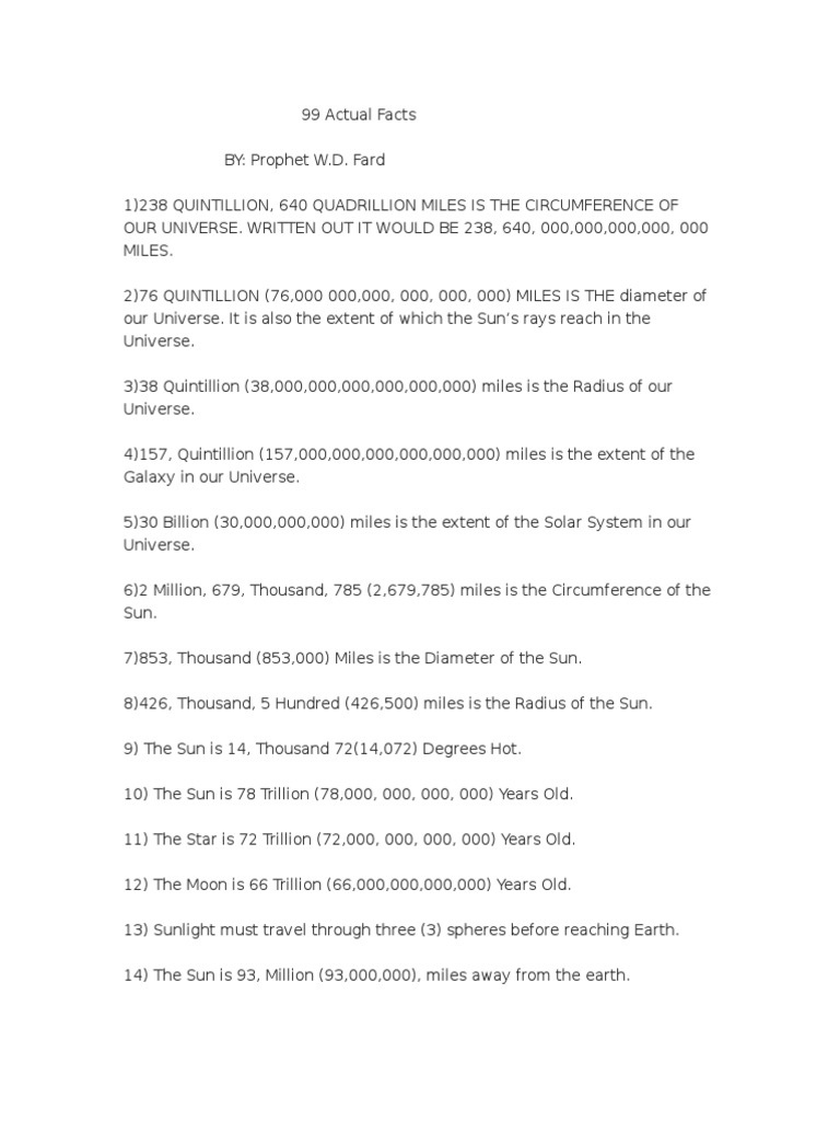 99 Actual Facts You Must Study | PDF | Sun | Earth