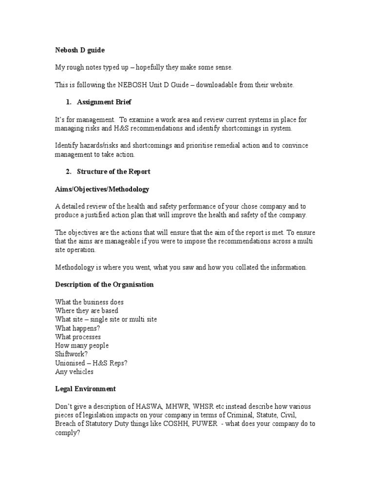 Nebosh D Guide | Risk | Risk Assessment