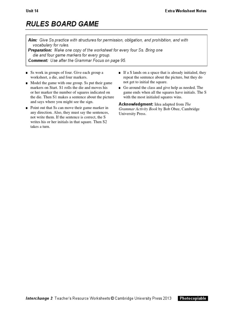 Modals For Permission, Obligation and Prohibition Boardgame | PDF