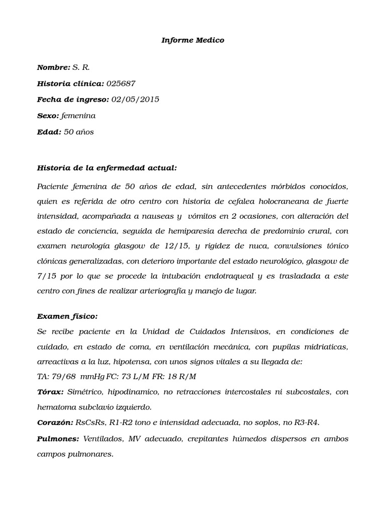 Informe Medico | Medicina CLINICA | Medicina | Prueba gratuita de 30 ...