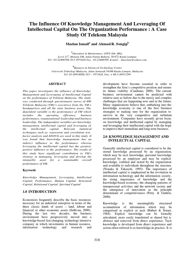 The Influence of Knowledge Management and Leveraging of Intellectual Capital On The Organization ...
