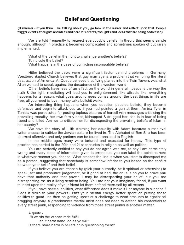 Questioning Beliefs: Exploring the Right to Challenge Ideas and Address ...