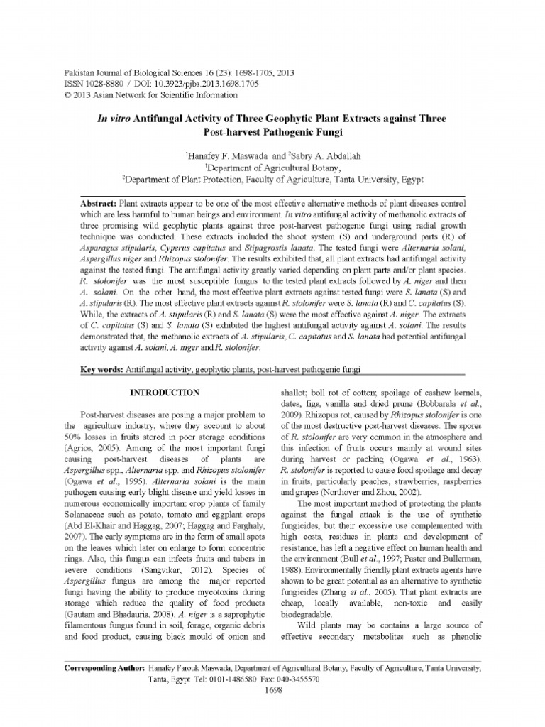 In Vitro Antifungal Activity of Three Geophytic Plant Extracts Against ...