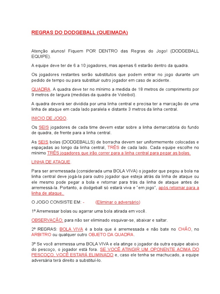 Regras Do Dodgeball | PDF | Esportes | Lazer