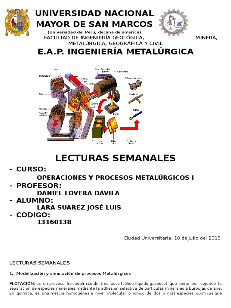 Operaciones y Procesos Metalurgicos 1 | PDF | Cobre | Materiales