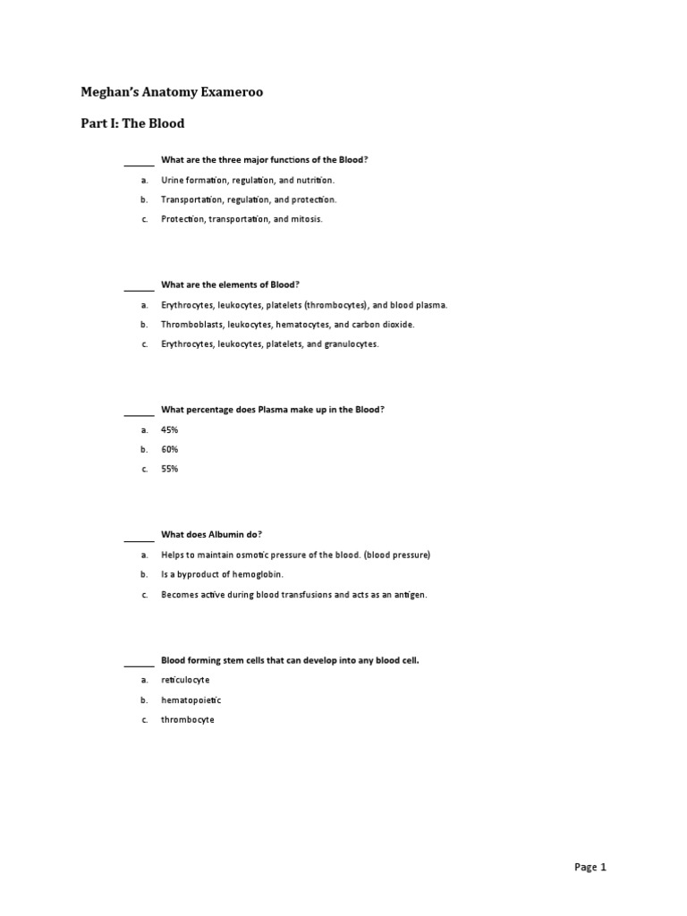 Blood and Heart Anatomy Exam Guide | PDF | Heart | Heart Valve