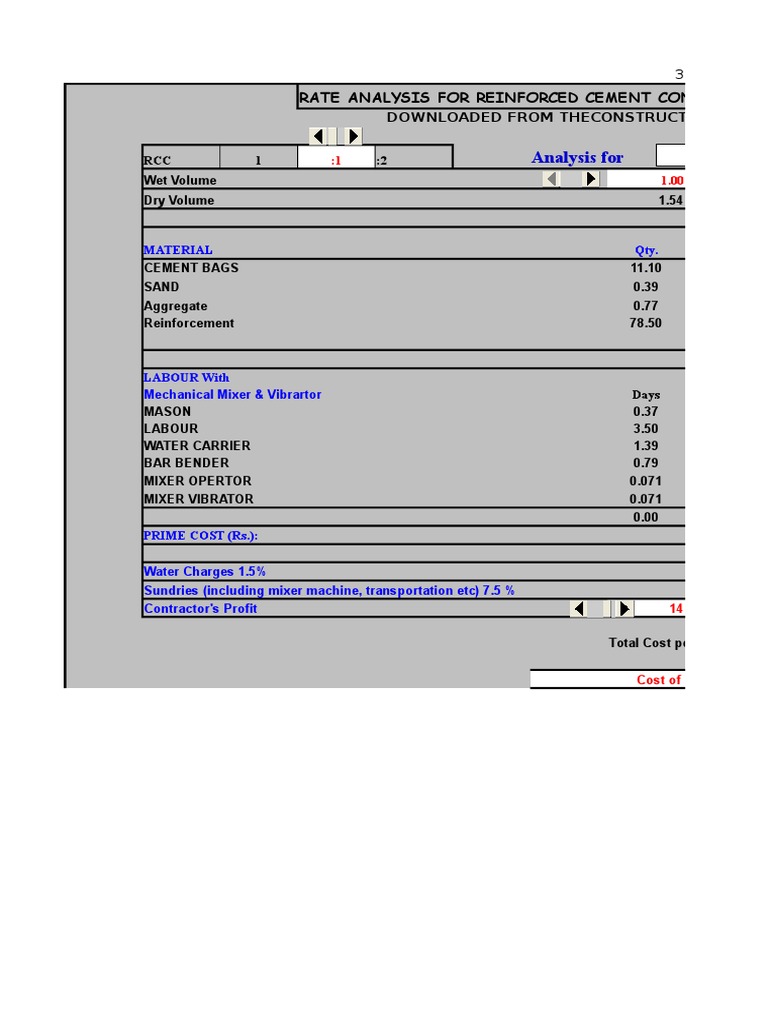 RCC Rate Analysis and Cost Breakdown | PDF