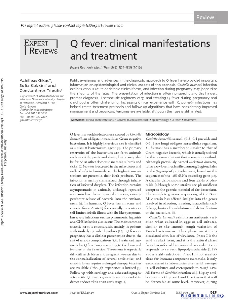 Q Fever Clinical Manifestations and Treatment | Infection | Public Health