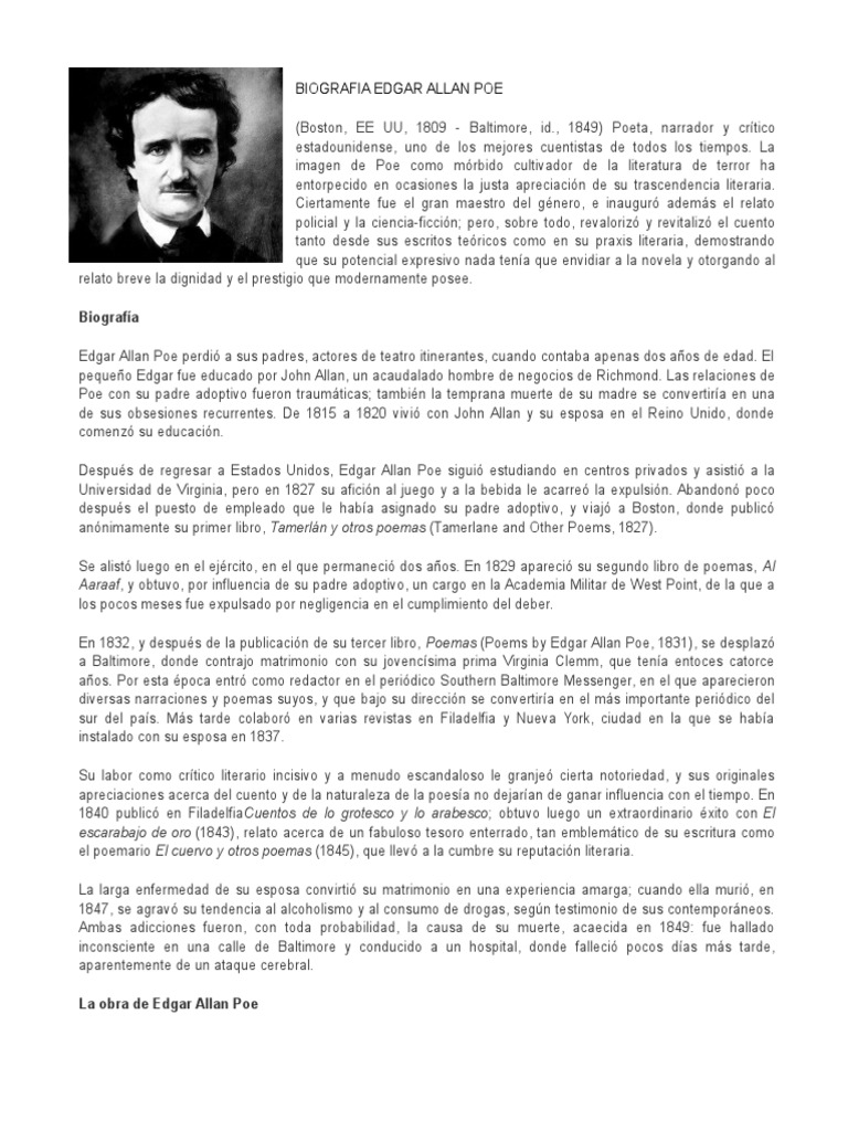 Biografia Edgar Allan Poe | PDF | Edgar Allan Poe | Victor Hugo