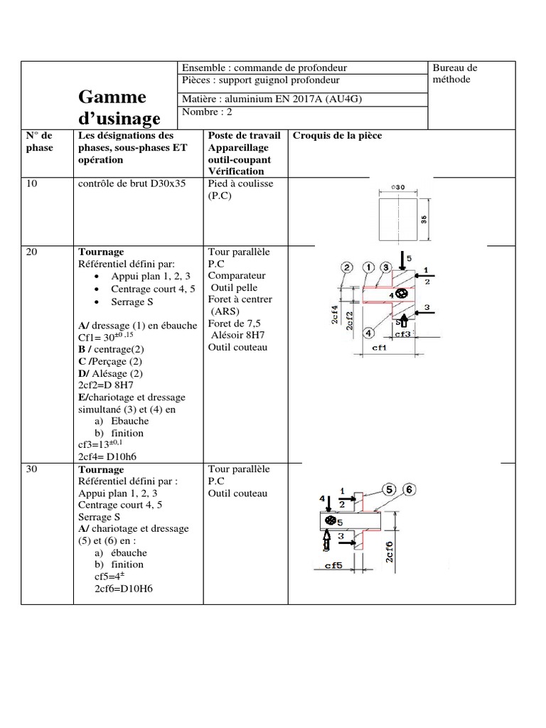 Gamme d'Usinage : Tournage et Fraisage | PDF | Usinage | Perceuse