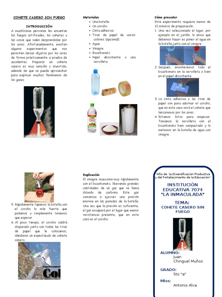 Triptico Experimento COHETE CASERO SIN FUEGO La Inmaculada | PDF
