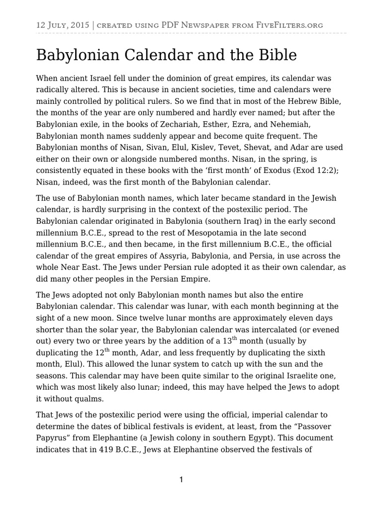 Babylonian Calendar and The Bible | PDF | Babylon | Calendar