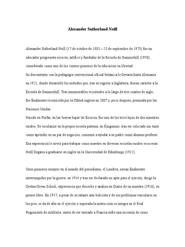 Alexander Sutherland Neill | PDF | Educación avanzada | Science