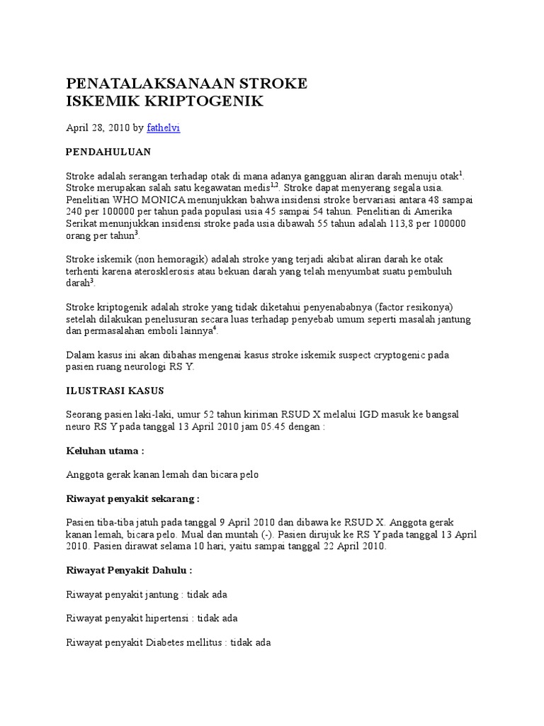 Penatalaksanaan Stroke Iskemik | PDF