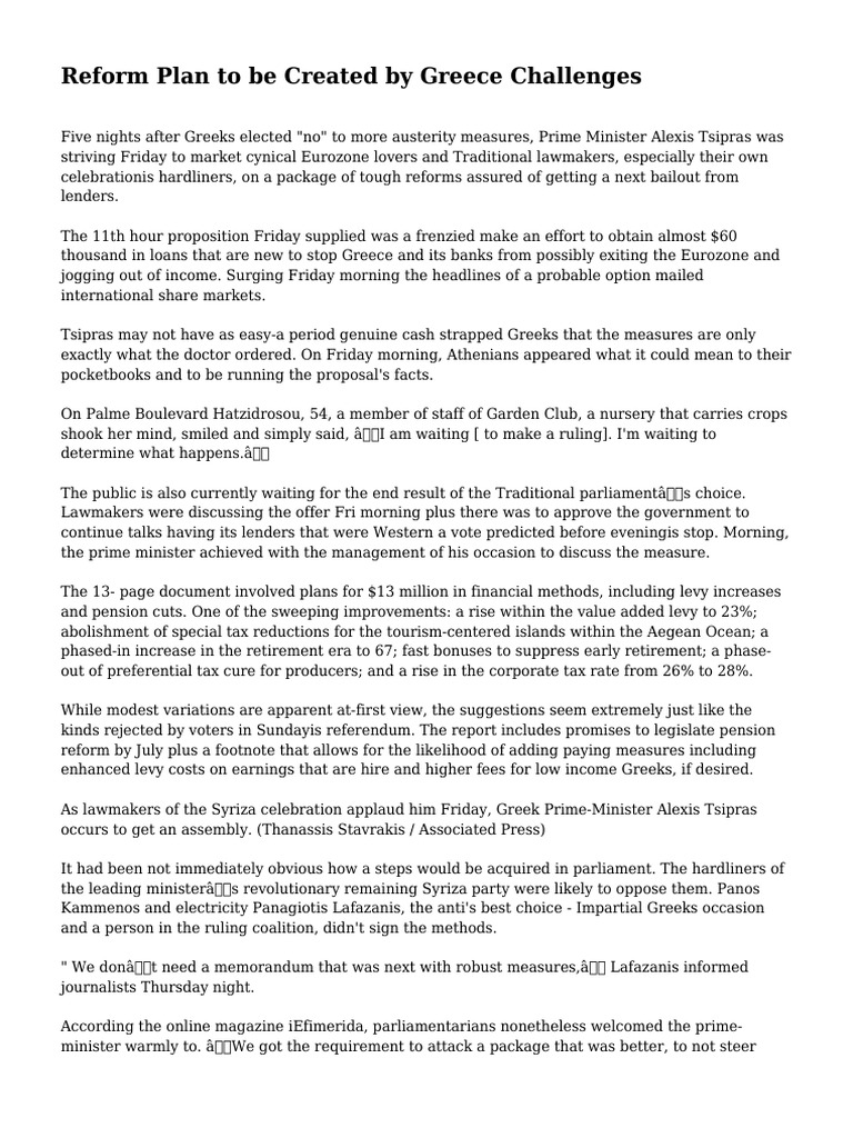 Greece's Reform Plan Amid Eurozone Crisis | PDF | Greece | Taxes