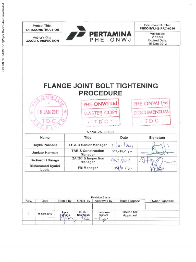 Flange Joint Bolt Tightening Procedure | PDF | Nut (Hardware) | Screw