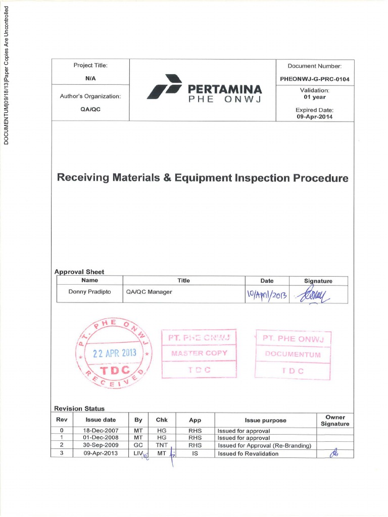 Receiving Materials & Equipment Inspect | PDF | Quality Assurance ...