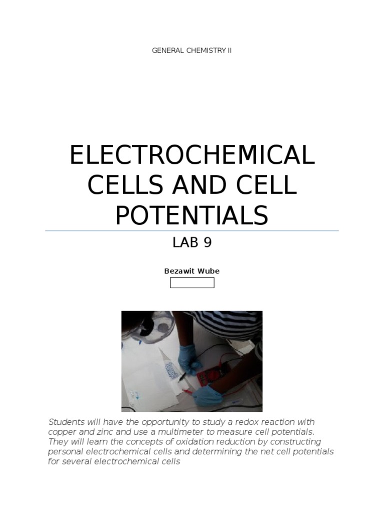 Lab 9 Electrochemical Cells and Cells Potentials | PDF | Redox ...