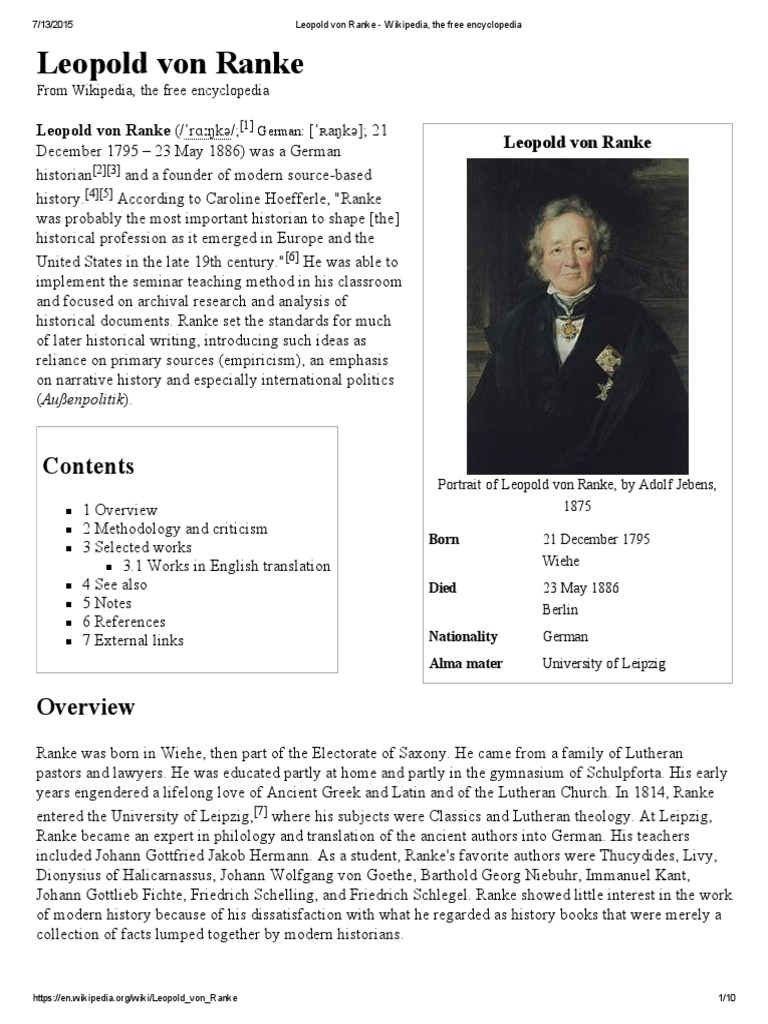 Leopold Von Ranke - Wikipedia, The Free Encyclopedia | PDF | Science ...