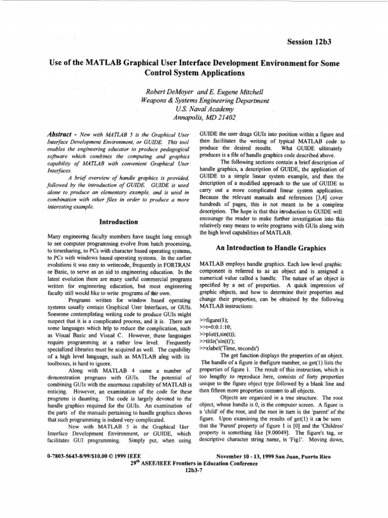 Session 12b3 Use of The MATLAB Graphical User Interface Development Environment For Some Control ...