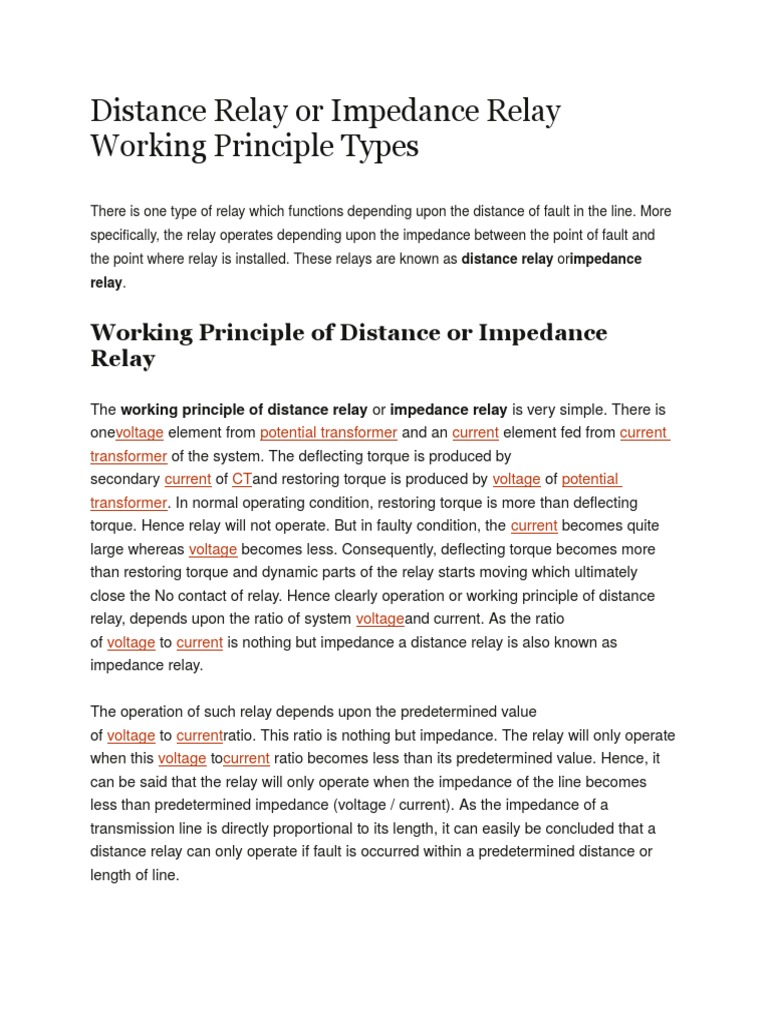 Distance Relay or Impedance Relay Working Principle Types | PDF | Relay ...