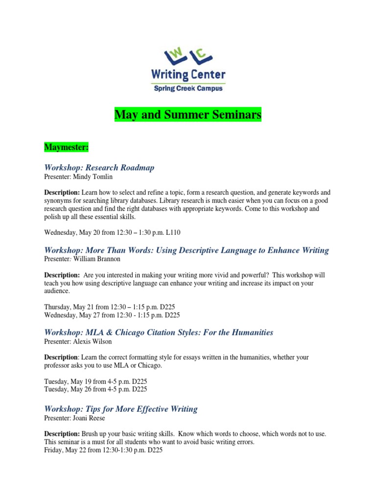 May and Summer Seminars: Maymester | Download Free PDF | Essays | Citation