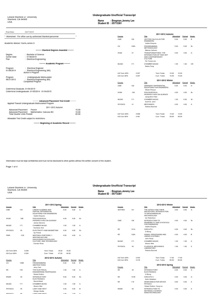 Updated Transcript | PDF | Undergraduate Education | Electrical Engineering