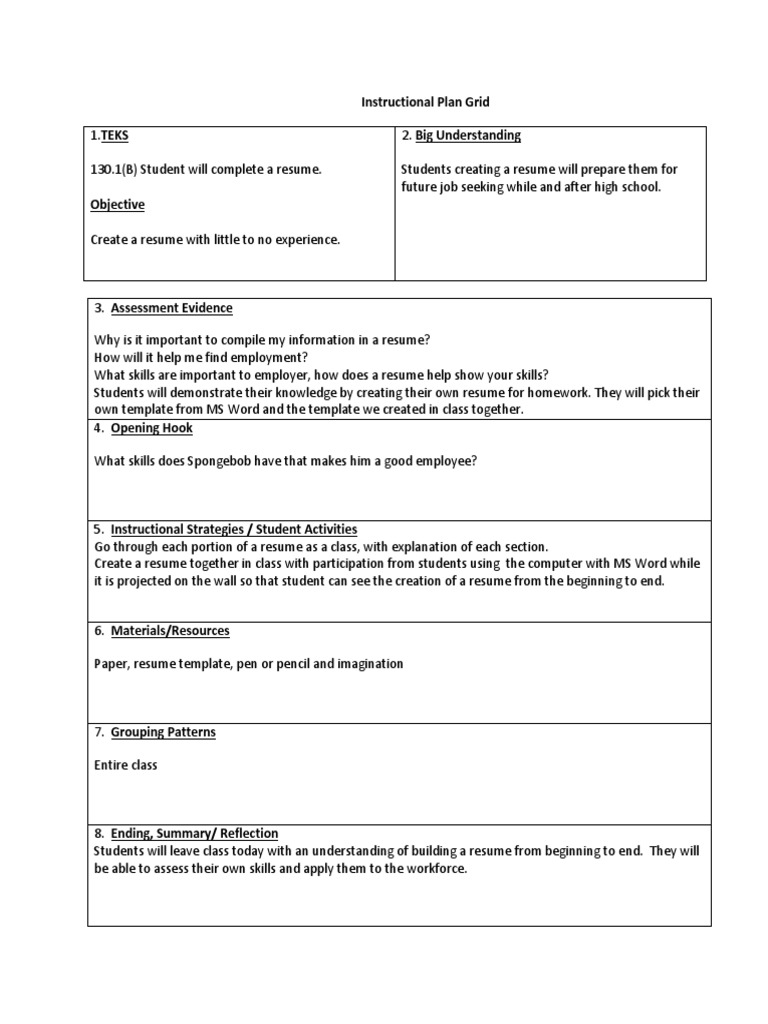 Lesson Plan For Resume | PDF | Career & Growth