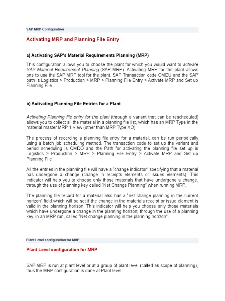 SAP MRP Configuration Guide | PDF | Supply Chain Management | Business