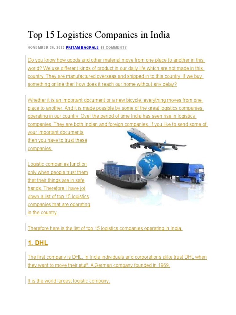 Top 15 Logistics Companies in India | PDF | United Parcel Service | Courier