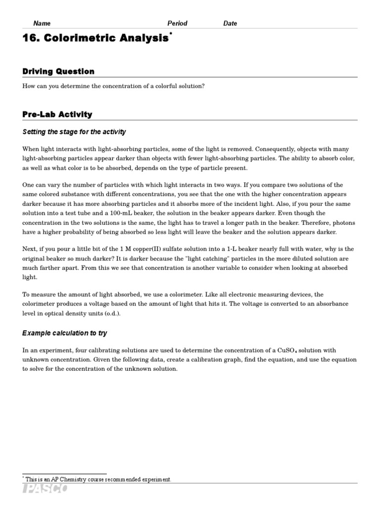 AC 16 Colorimetric Analysis For Lab Notebook | Download Free PDF ...