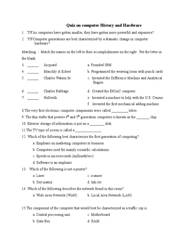 Quiz On Computer History and Hardware | PDF | Ibm | Computer Hardware