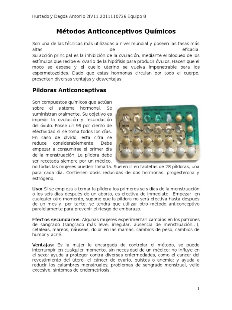 Biología - Métodos Anticonceptivos Químicos | PDF | Píldora ...