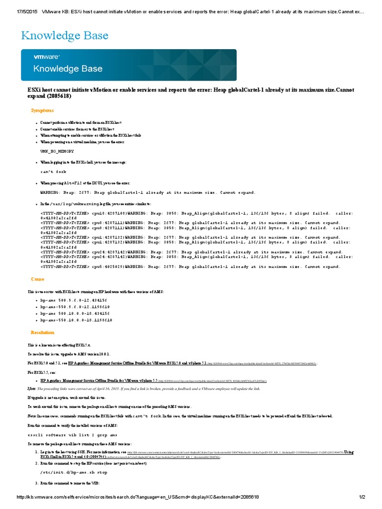 ESXi vMotion Error: Heap GlobalCartel-1 | PDF | V Mware | System Software