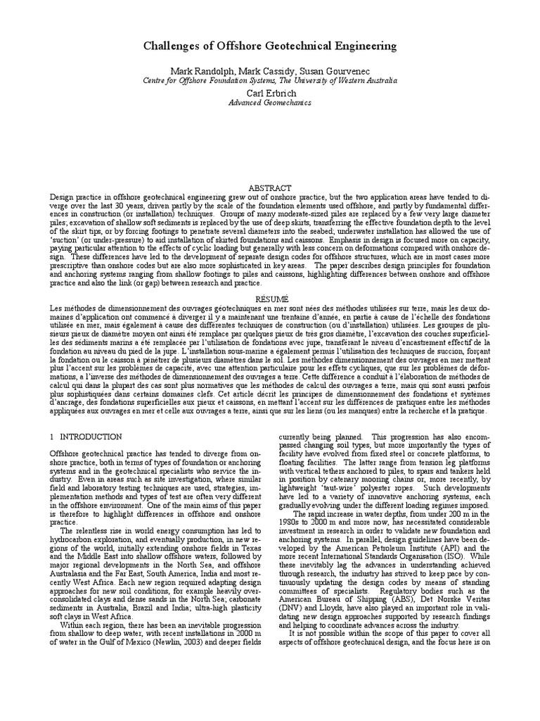 Challenges of Offshore Geotechnical Engineering (Randolph 2005) | PDF ...