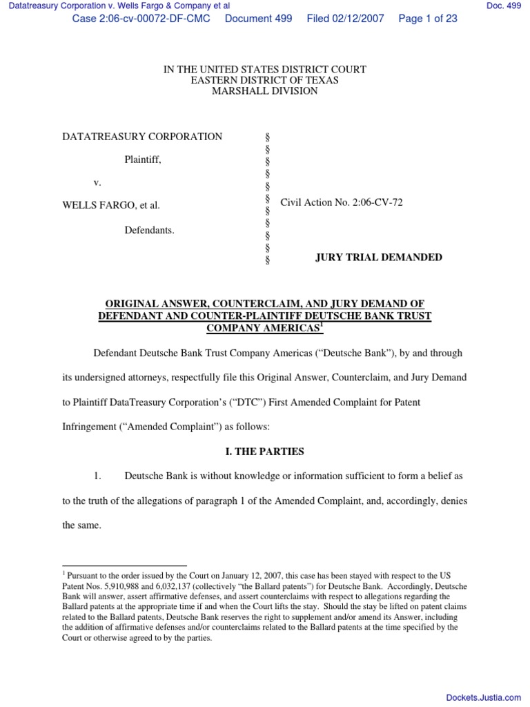 Datatreasury Corporation v. Wells Fargo & Company Et Al - Document No ...