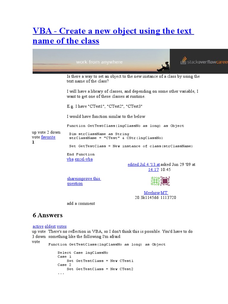 Creating Object Instances Dynamically From Class Name Strings In Vba 