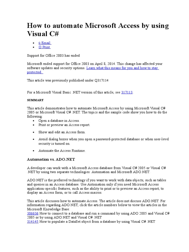 Automate Microsoft Access with C# | PDF | Microsoft Access | C Sharp ...