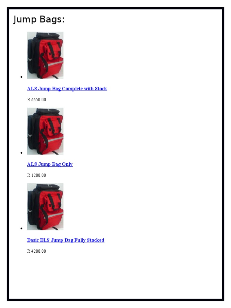 Jump Bags:: ALS Jump Bag Complete With Stock | PDF | Professional ...